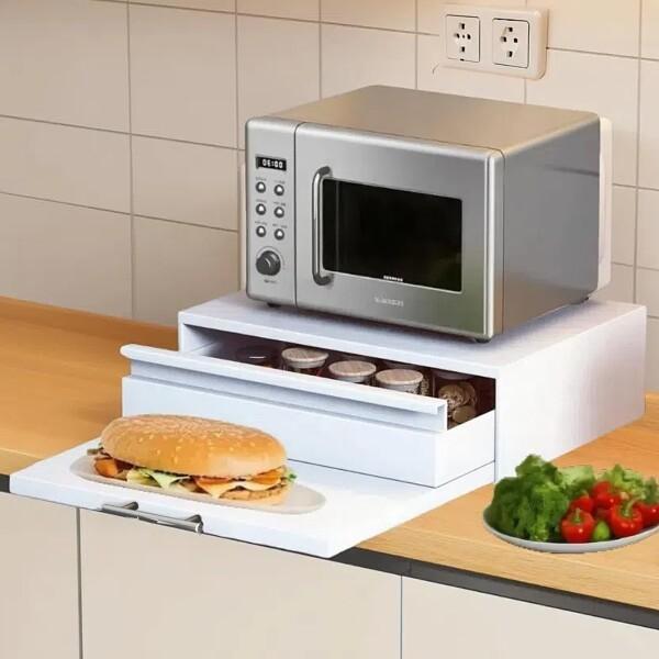 レンジ下スライドテーブル 家電下収納 大容量 耐荷重25kg 安定スライド 完成品 キッチン引き出し（幅47×奥行36~62×高さ13.5cm）炊飯器 トースター対応 スパイス収納 調味料ラック 取っ手付き 簡易設置 家電下整理 (2段トレ...