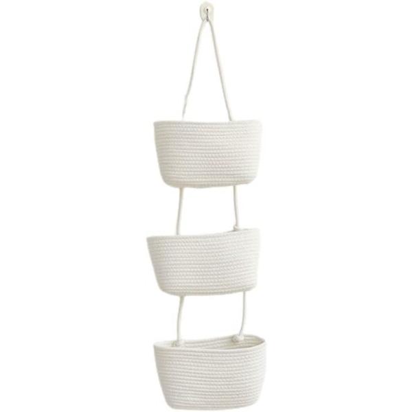 kxptso ドアハンギングバスケット| ドアウォールラック装飾収納バスケット クローゼットドア壁掛け ハンギング 部屋ロッカー 吊り下げ＃大容量収納 田舎暮らし綿糸 3層 (ホワイト)商品コード：55079677079型番：kxptso0...