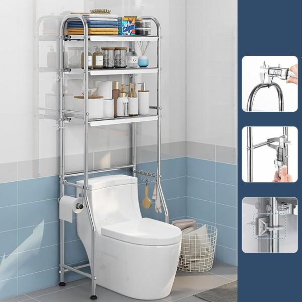 ランドリー収納 トイレラック 洗濯機ラック 便器ラック 浴室収納キャビネット 組み立て簡単 2段式 3段式 フック付き 穴あけなし ステンレス鋼 多用途 省スペース 組み立て式 空間活用 サニタリー/洗剤/生理用品収納 トイレ/部屋/リビン...