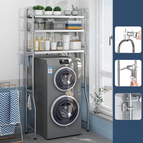 ランドリー収納 トイレラック 洗濯機ラック 便器ラック 浴室収納キャビネット 組み立て簡単 2段式 3段式 フック付き 穴あけなし ステンレス鋼 多用途 省スペース 組み立て式 空間活用 サニタリー/洗剤/生理用品収納 トイレ/部屋/リビン...