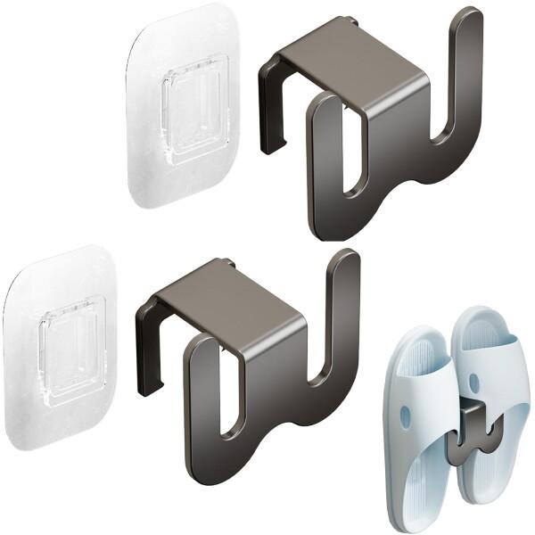 スリッパラック 2個セット 強力粘着式 スリッパ立て シューズ収納ラック 壁掛け 壁面傷つけない 穴開け不要 省スペース ベランダ 玄関 室内サンダル収納ラック商品コード：55079678016カラー：黒【仕様】:スリッパラック2個入り、色...