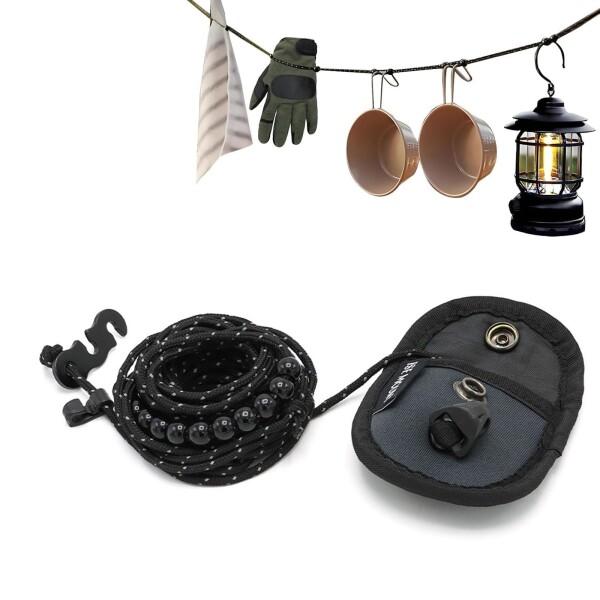 Phyxiul 洗濯ロープ 物干しロープ ポータブル洗濯ロープ 収納袋付き 旅行 室内 屋外 キャンプ 防風 弾力 伸縮 携帯便利 反射素材 夜間視認性の防風衣服乾燥ロープ（ブラック 長さ約3m）商品コード：55079680862型番：to...