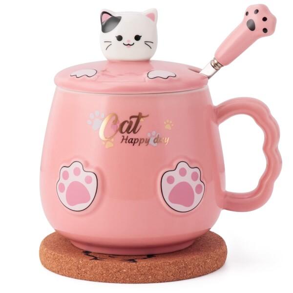 マグカップ蓋とスプーン付き 陶器 猫 コップ コーヒーカップ・マグ かわいい猫 誕生日プレゼント（ホワイト） (ピンク)商品コード：55079683979型番：SDMB003サイズ：幅14.8センチメートル、高さ17.7センチメートルカラー...