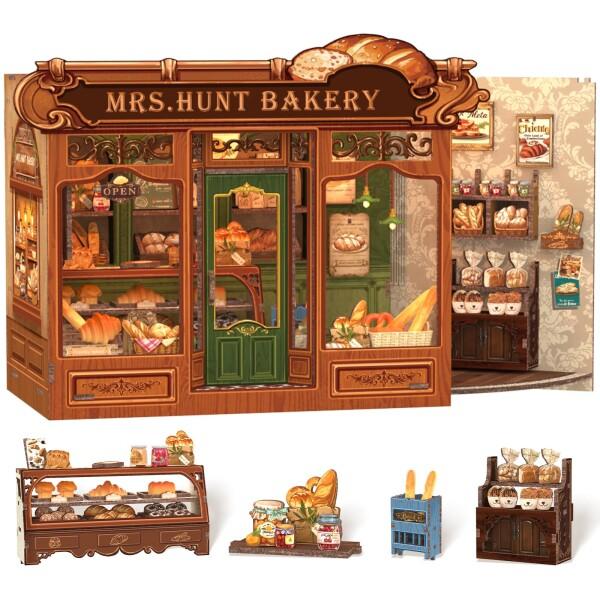 CuteBee DIY ブックヌックキット ドールハウスキット3Dミニチュアハウスキット BookNook ウッドクラフトブックエンド装飾 LED付き ティーンエイジャーと大人向け プレゼントに最適 (MRS.HUNT パン屋)商品コード：...