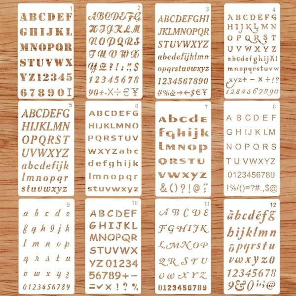 YACHUN ステンシルシート アルファベット 数字 種類が多い 12枚組 シルエットステンシル DIY 製図ステンシル 手帳用 学校 絵描き道具 再使用可能な 塗装道具商品コード：55080847725型番：LLM058サイズ：17.8 ...