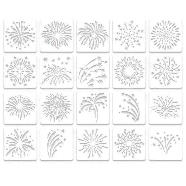 TVETE ステンシルシート  20種類 ステンシルプレート テンプレート 花火 描画用 イラスト 手帳用 製図用テンプレート 絵描き道具 水洗い可 手帳 繰り返し使用可 児童生徒の手描きDIY フェスティバルに最適商品コード：550808...