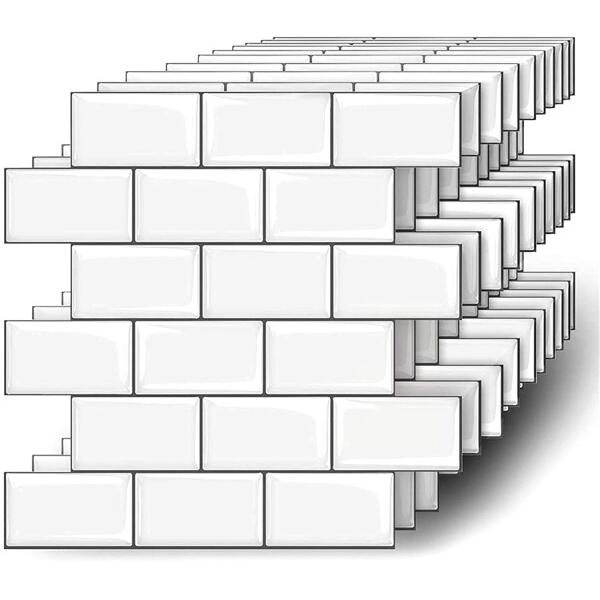 MORCART タイルシール キッチン 耐熱 防水 洗面所 トイレ DIY 家具やアイテムの装飾 タイルシート 壁紙シール 3D リメイクシート (25x25cm, 20枚, 北欧ホワイト)商品コード：55080848197サイズ：25*2...