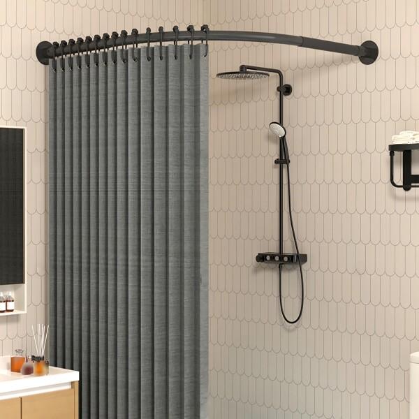 シャワーカーテンレールL字型、ドリルなしカーブコーナーバスルームレールバー伸縮調整可能、な304ステンレス鋼、浴室の浴槽に適しています(Size:C 90-130*90-130cm,Color:black)商品コード：55080848270...