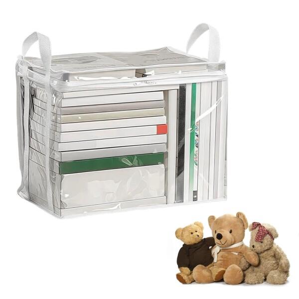 Coollooda ぬいぐるみ収納袋おもちゃ収納バッグ オモチャ収納袋 透明 防塵 防湿 持ち手とジッパー付き 折りたたみ 多機能 整理整頓 雑誌 書類 衣類 雑貨 子供部屋収納 38x24x32cm(ホワイト)商品コード：55080848...