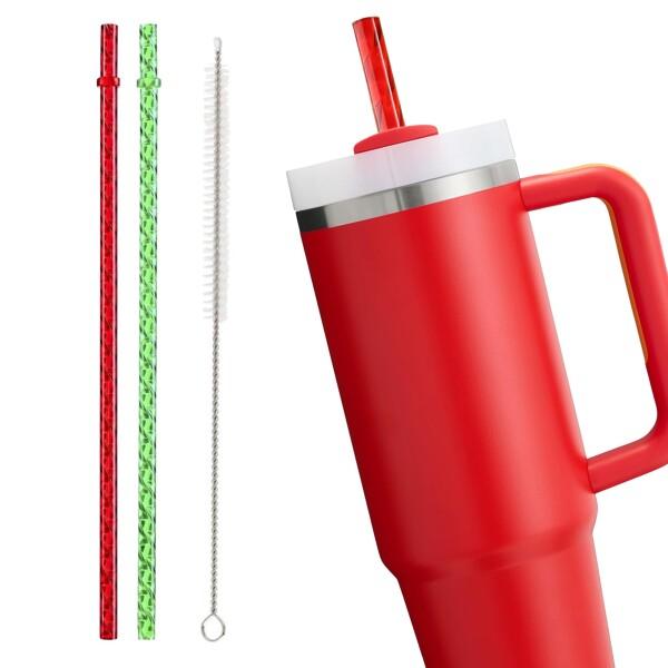 SCLAB プラスチック スパイラル カラー ロングストロー 約330mm 2本 BPAフリー ＋ ブラシ1本 30oz/40oz 飲料 繰り返し利用可能 健康 持ち運び簡単 洗浄ブラシ付き 長い スタンレー互換 30oz / 40oz用 ...