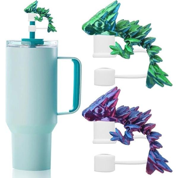 fivihoc(R) 2個 ストローカバー スタンレーカップ用 3Dプリントドラゴン トッパー スタンレーカップ用 再利用可能 防塵 ストローキャップ蓋 10mm 30オンス タンブラーアクセサリーに対応 (Style A)商品コード：55...