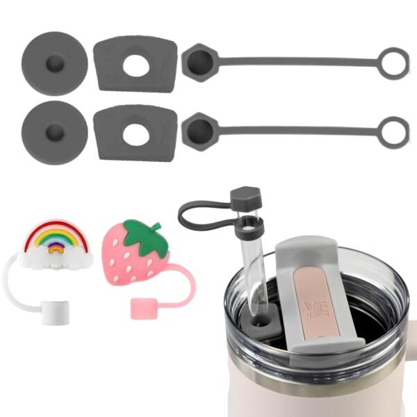 CONQUERALL グレー 漏れ防止 ストローキャップ 3ピース シリコン素材 スタンレーマグ用 ユニバーサルアクセサリー 外出先でも使える商品コード：55080848637サイズ：Straw Caps+Spill Stopper+Lea...