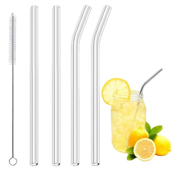 BOJIDO ガラスストロー 高ホウケイ酸ガラス素材 温かい飲み物にも冷たい飲み物にも使えます 凍結発泡茶飲料はもちろん ミルクティー コーヒー ジュースにも最適 洗浄ブラシ付き(4本セット)商品コード：55080848648型番：52HK...