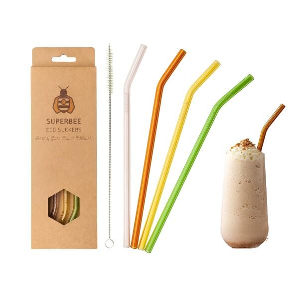 SuperBe ガラスストローセット ケースとクリーニングブラシ付き - ドリンク用曲がったガラスストロー - 100%ビーガン&amp;動物実験フリー商品コード：55080848651型番：GS001サイズ：one sizeカラー：画像を...