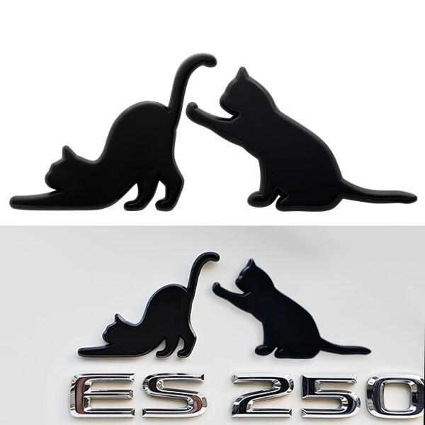 Futwod 車用ステッカー 面白い 猫 エンブレム かわいい ねこ シンプル キズ隠し おしゃれ 防水 防錆 3D マット 金属製 デカール オートバイ 自動車 自転車 カスタム パーツ 装飾 猫型 プレートステッカー ブラック 2枚入り...
