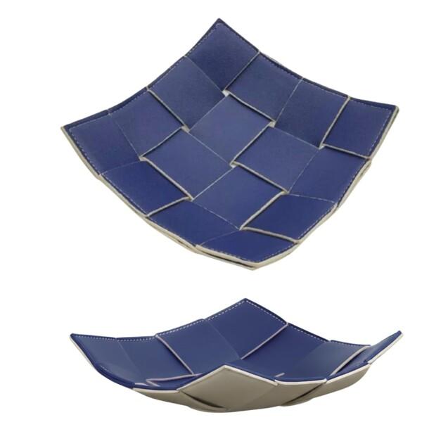 (EBISSY) 鍵やスマホの置き場所が決まる レザートレイ 小物入れ 玄関 デスク スマホ置き PUレザー 編み込み アクセサリートレイ (ネイビーブルー)商品コード：55080851311型番：PUTRAYサイズ：17cmカラー：ネイビ...