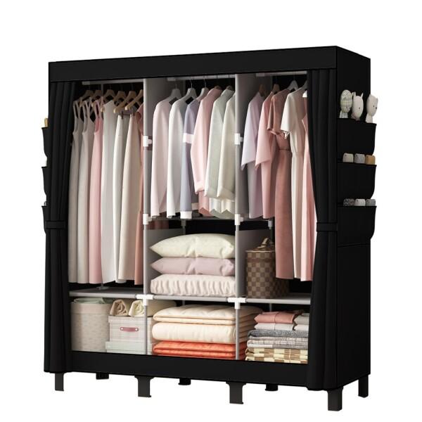 PSHUN RIGH 簡易ポータブル組立クローゼット 防湿・防塵・防カビの不織布クローゼット寮寝室服収納キャビネット多層収納整理キャビネット、簡易ワードローブ. (ブラック, 130cm 幅)商品コード：55080852156型番：DJ-1...