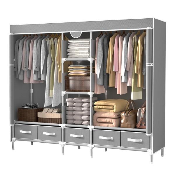 ワードローブ 引き出し5つ付き 大容量 収納 クローゼット おしゃれ 不織布 簡単組立式 ハンガーラック 収納棚 防水 防塵 防汚（185×奥行45×高さ170cm） (グレー)商品コード：55080852157型番：TAJP-QJ-01-...