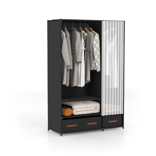 SumDepot 2 列棚ワードローブ 組立式 大容量 ハンガーラック 布製 洋服整理 引き出し付き カバー 収納ボックス対応 省スペース 多層構造 ブラック商品コード：55080852164型番：Z001-YIGUI-04-HEIサイズ：...