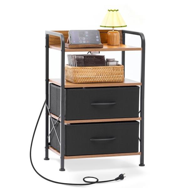 ＨＡＲＵＭＩＮ サイドテーブル コンセント付きベッドサイドテーブル ナイトテーブル 引き出し付き 40×29×62cm 寝室 リビング多機能 コンパクト ウォールナット&amp;ブラック商品コード：55080852268型番：サイドテーブル...