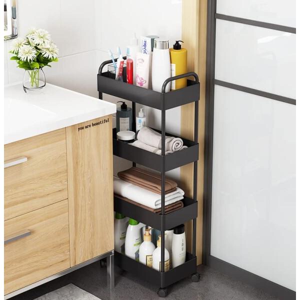 SVOHZAV キッチンワゴン 隙間収納 13cm/18cm/22cm スリム キャスター付き 収納ラック 小物 食品 調味料 ペットボトル 収納カート 洗面所 冷蔵庫横 台所 すき間ワゴン(ブラック,幅22cm−4段)商品コード：5508...
