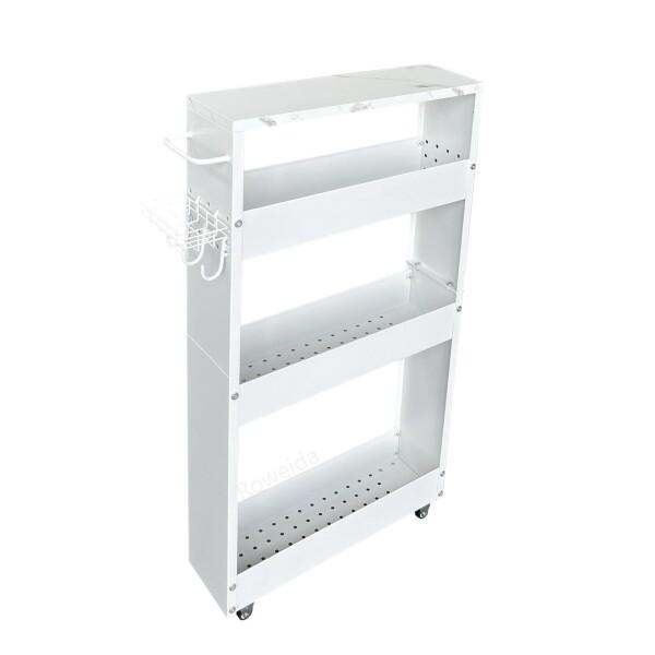 Roweida キッチンワゴン隙間収納スリム13 cm 移動式隙間ラック 冷蔵庫横 洗面所 ラック 隙間棚 4段 洗濯機横 スリムワゴン 細い棚 調味料棚 メタルフレーム木製天板 ホワイト商品コード：55080853468型番：fxj-4c...