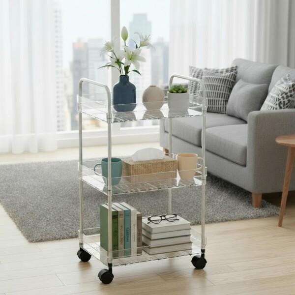 Ismerely キッチンワゴン 透明 3段 スリム キャスター付き キッチンラック スリム 収納ワゴン 洗面所 収納棚 収納ラック 収納カート 隙間収納 トイレ収納 調味料 食品 小物 台所 冷蔵庫横 移動式 多機能 軽量 オープンシェル...