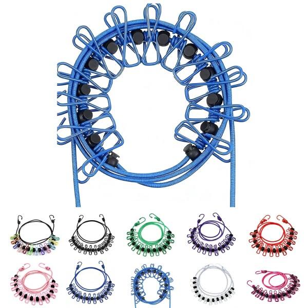 (Ruleheai)洗濯ロープ 物干しロープ 洗濯物干し 伸縮 物干し竿 1.8m弾力性あるロープ 3~4m延長可能 12個クリップ&amp;13個玉止めストッパー付き 防風 携帯便利 旅行の洗濯物干しに最適 キャンプ 室内 屋外 梅雨 部...