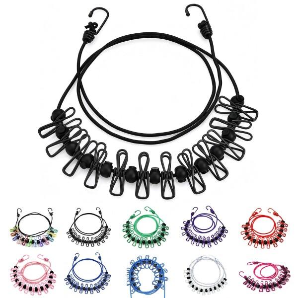 (Ruleheai)洗濯ロープ 物干しロープ 洗濯物干し 伸縮 物干し竿 1.8m弾力性あるロープ 3~4m延長可能 12個クリップ&amp;13個玉止めストッパー付き 防風 携帯便利 旅行の洗濯物干しに最適 キャンプ 室内 屋外 梅雨 部...