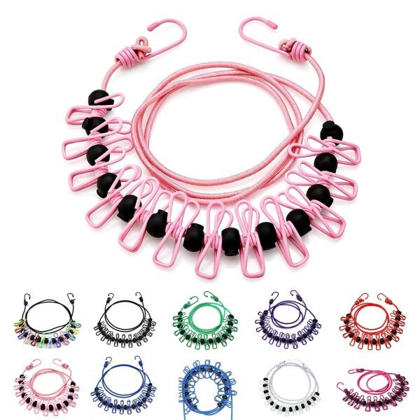 (Ruleheai)洗濯ロープ 物干しロープ 洗濯物干し 伸縮 物干し竿 1.8m弾力性あるロープ 3~4m延長可能 12個クリップ&amp;13個玉止めストッパー付き 防風 携帯便利 旅行の洗濯物干しに最適 キャンプ 室内 屋外 梅雨 部...