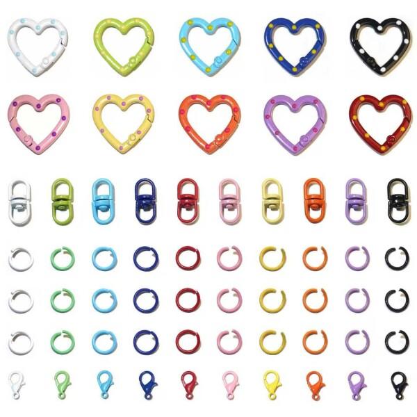 KSYN KO-KO キーホルダー金具 キーホルダー パーツ 240個セット ハートカン・スイベルロック・丸カン・カニカン10色 360度回転 ハンドメイド 手作り DIY 手芸用品 可愛い キーホルダー キーリング アクセサリー パーティ...