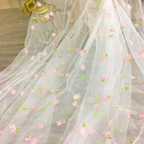 siawadeky 花柄 レース生地 オーガンジー 立体刺繍 チュール 生地 花柄刺繍 透け感 涼しげ 薄地 軽い 布 カーテン ウェディングドレス 人形 飾り スカート ドレス お洋服 柔らかい 衣装アクセサリー 裁縫 DIY 手芸用 1...