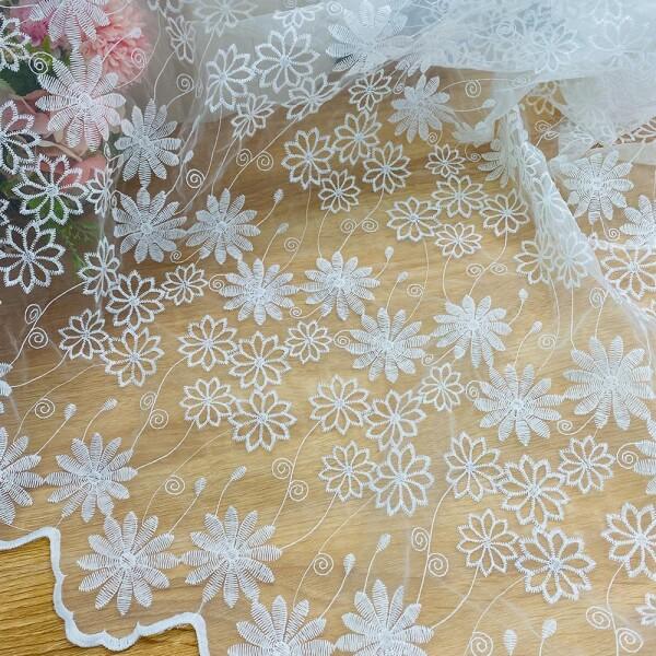 koundeneko オーガンジー 生地 布 花柄刺繍 レース生地 布 ソフトチュール 透け感 涼しげ 夏服 スカート ドレス ウェディングベール 衣装アクセサリー DIY手作り 縫製 手芸用 幅130cm*長さ90cm商品コード：5508...