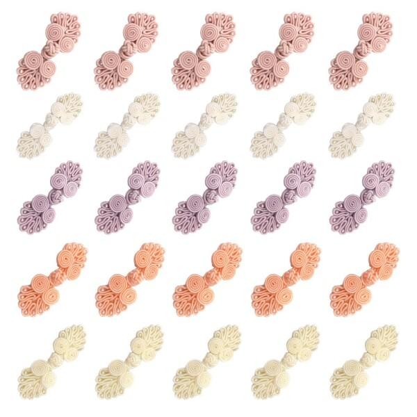 25ペア入り 花型 チャイナバックル 中国結びボタン 装飾ボタン 中華風 伝統的 装飾 工芸品 民族衣装やチャイナドレスなどの伝統的な衣装に適しています (パステルピンクコンビ)商品コード：55080856132型番：LL-806Tサイズ：...