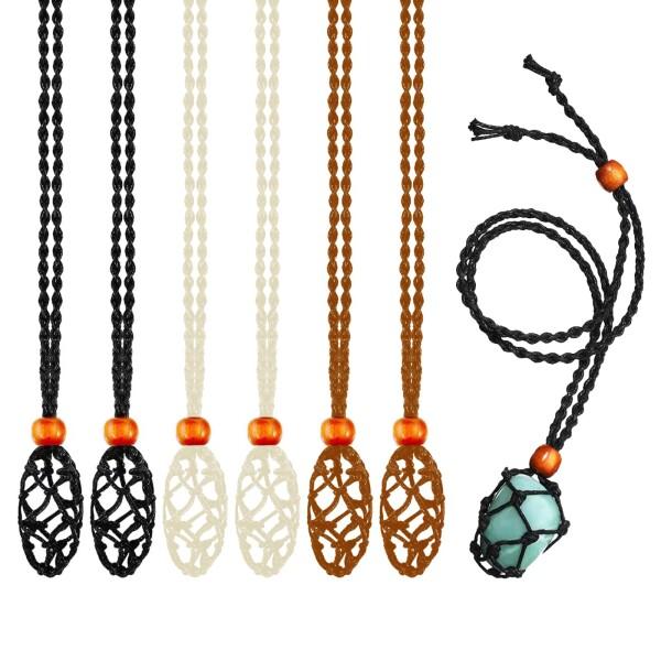 (siawadeky) ネックレスコード ネットバッグ付き 3色 6本入 石包みペンダントホルダー 手編み 石ネックレス作り用 調節可能 クリスタルケージ トーンホルダー 交換用 DIY ジュエリー作成用商品コード：55080856519型...
