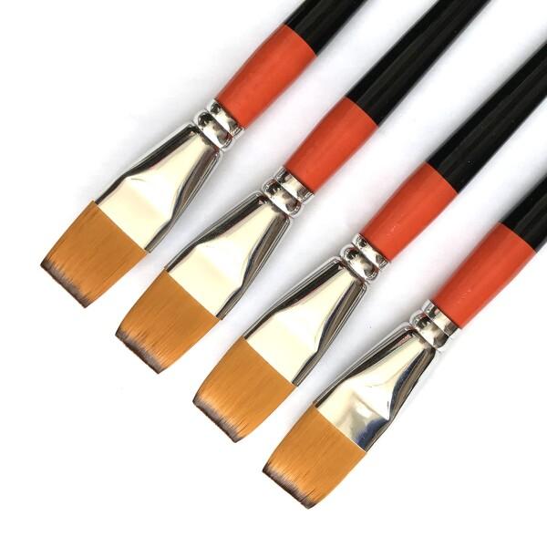 ONE HAPPY CHOICE フラット ペイント ブラシ 4パック プレミアム 品質 合成 クロテン ヘア アクリル 水彩 油 ガッシュ ペインティング用 学生 専門家 アーティスト サイズ (1インチ)商品コード：5508085748...