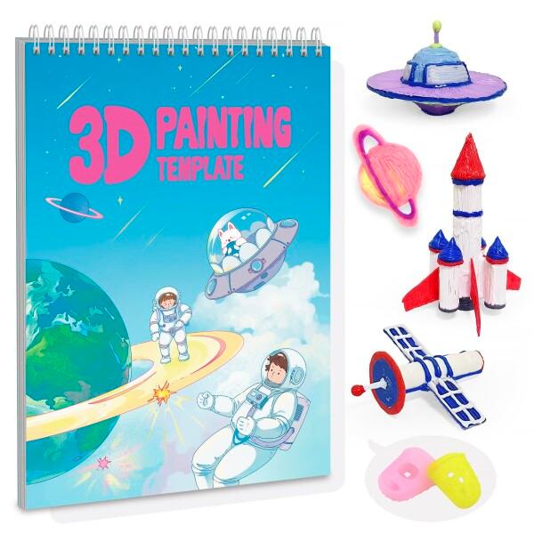 Dayker 3D space printing drawing book - 40パターンpvcボードと再利用可能な紙テンプレート、初心者やアーティストのための螺旋状の落書きステンシル、クリスマス&amp;誕生日のためのdiyギフト、学校...