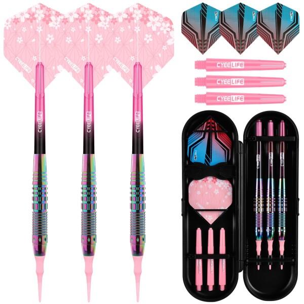 CyeeLife プラスチック先端ダーツアロー、電子ダーツボード用プロ仕様ソフトダーツ3本セット、6本のダーツシャフト+6個のフライト+1個のダーツケース付き商品コード：55080858221型番：10101508サイズ：2BAカラー：ピン...