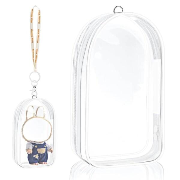 Desing Wish ぬいぐるみポーチ 17cm ぬいポーチ 360°推しが見える 推し活 ポーチ フィギュア収納袋 人形の保管場所 痛バッグ 全透明 軽量 防塵 防水 汚れ防止 外出 見せ 収納バッグ キーチェーン付き&amp;リストス...