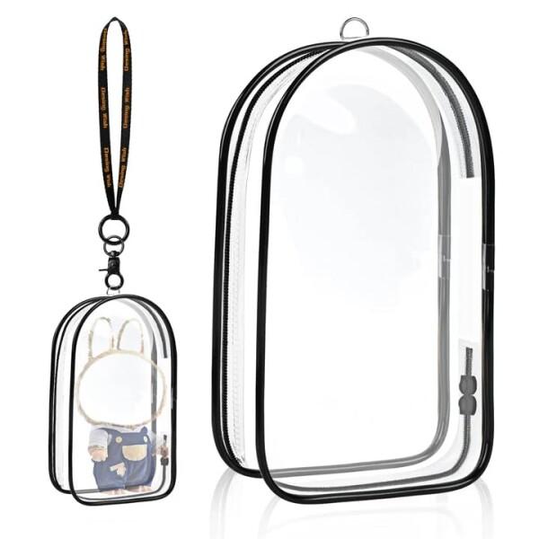 Desing Wishぬいぐるみポーチ 17cm ぬいポーチ 360°推しが見える 推し活 ポーチ フィギュア収納袋 人形の保管場所 痛バッグ 全透明 軽量 防塵 防水 汚れ防止 外出 見せ 収納バッグ キーチェーン付き&amp;リストスト...