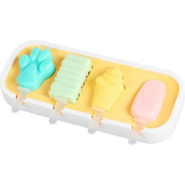 BOJIDO シリコン アイスキャンディー型 蓋付き 4穴 ｜耐冷耐熱・お手入れ簡単 キレイにサッと取り出せる 繰り返し使えるアイス棒6本セット かわいい手作りアイスが簡単に(イエロー)商品コード：55080859074型番：53HK053...