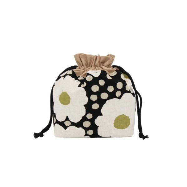 保冷 保温 お弁当袋 巾着型  マチ付き 北欧風 あじさい柄 ランチバッグ ランチ巾着 おにぎりポーチ 弁当袋 子供 離乳食 軽食 小物収納 (あられ ブラック)商品コード：55080859141型番：LKCカラー：あられ ブラック【高い保...