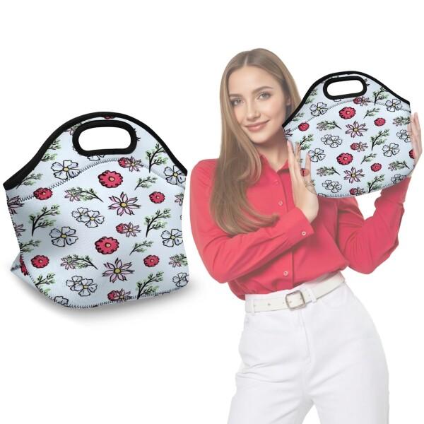 学生向 デジタルプリント花柄ランチバッグ 31×28×15cm 色落ちしない 鮮明柄 学童・中学生用 ランチ BOX 収納 軽量 耐汚れ商品コード：55080859159型番：008カラー：ライトシアン鮮明な花柄デザインで、学生の個性をアピ...