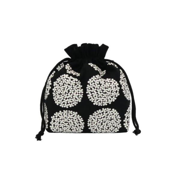 保冷 保温 お弁当袋 巾着型  マチ付き 北欧風 あじさい柄 ランチバッグ ランチ巾着 おにぎりポーチ 弁当袋 子供 離乳食 軽食 小物収納 (あじさい ブラック)商品コード：55080859170型番：LKCカラー：あじさい ブラック【高...