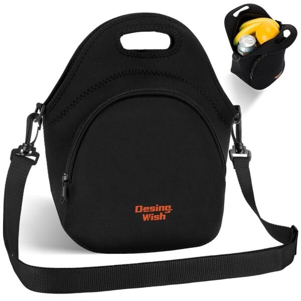 Desing Wish ランチバッグ ネオプレン 保冷 保温バッグ 折りたたみ式断熱バッグ お弁当ケース 軽量 大人 子供 通勤 通学 アウトドア キャンプ レジャー ピクニック お弁当袋 (black-shoulder strap)商品コ...