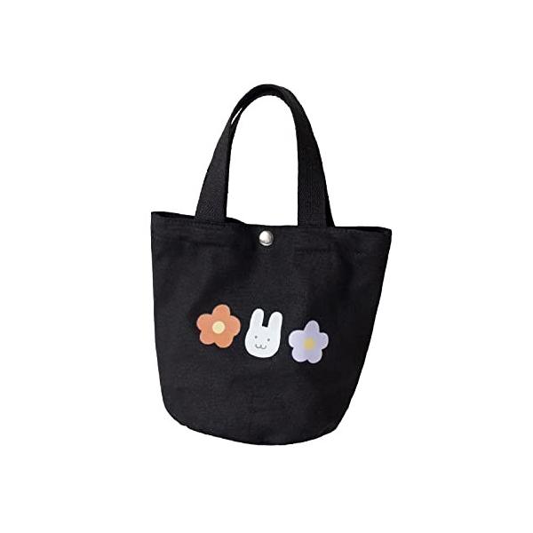 (§SEYIXU) ランチパック ミニトートバッグ レディース 可愛い キャンパス プチバッグ 大人 女子の子 手提げバッグ お弁当バッグ 通勤 通学 軽量 おしゃれ 帆布ランチトート (A/ブラック)商品コード：55080859207型番...