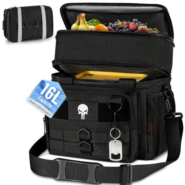 Desing Wish 断熱ランチバッグ 16L 大容量 保冷保温バッグ 上下2段 ランチバッグ お弁当袋 メンズ レディース 漏れ防止 拡張可能 手提げと肩掛け両用 防水 漏れ防止 軽量 簡単収納 多用途/キャンプ/釣り/パーティ/ショッ...