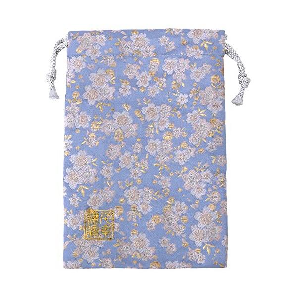 千糸繍院 西陣織 金襴 巾着袋（裏地付き） 天色小葉桜 中サイズ商品コード：55080859273型番：SSKF-118M京都・西陣織の金襴生地で仕上げた当店オリジナルの巾着袋(裏地付き)です。前面左下に当店ロゴ古印文字の刺繍を施しており、...