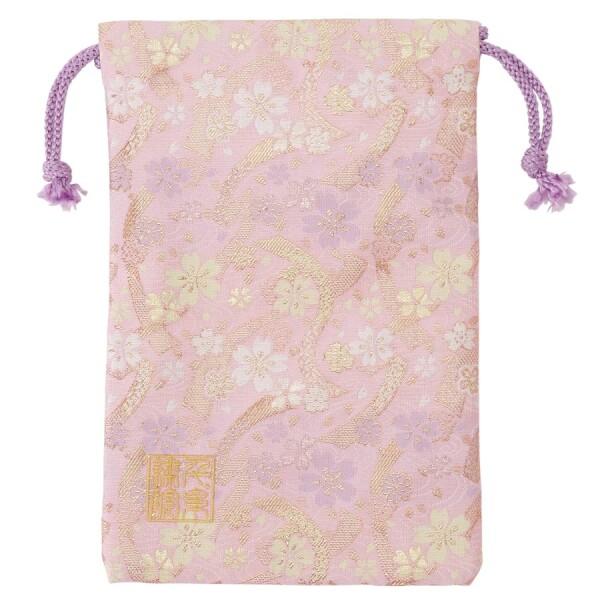 千糸繍院 西陣織 金襴 巾着袋（裏地付き） 淡桜金帯 中サイズ商品コード：55080859275型番：SSKF-M京都・西陣織の金襴生地で仕上げた当店オリジナルの巾着袋(裏地付き)です。前面左下に当店ロゴ古印文字の刺繍を施しており、職人が1...