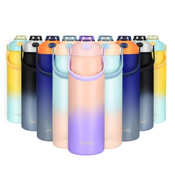 JINLING 1.5リットル 水筒 1リットル/1.8リットル 大容量 魔法瓶 真空断熱 保冷保温 スポーツボトル ステンレス鋼316 広口 ポータブル ストロー スポーツ飲料対応 男女兼用 (ピンク, 1500ml)商品コード：5508...